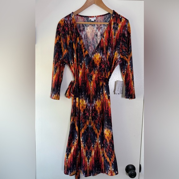 LuLaRoe | Dresses | New Lularoe Michelle Wrap Dress Ikat Print Navy ...
